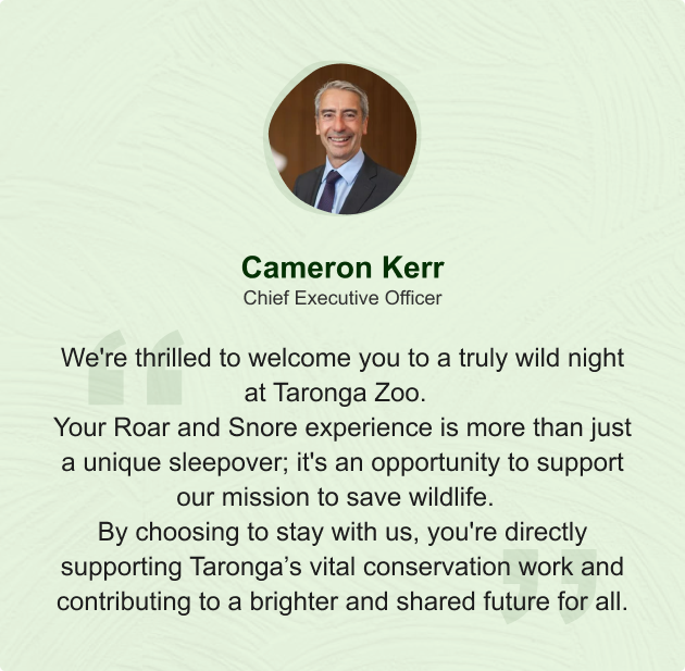 Book Roar and Snore Accommodation - Taronga Zoo Sydney